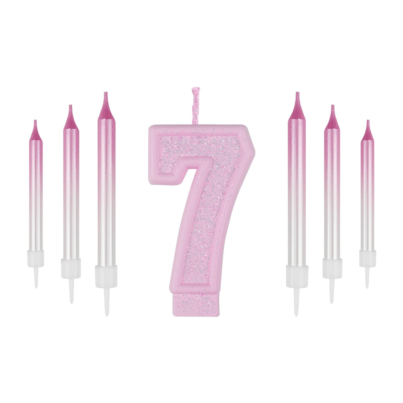 ZHIHUI 7pcs Number Birthday Candles, Pink Number 7 Cake Topper, 7th Birthday Candles, Pink and Cute Shiny Number Happy Birthday Cake Candles for Birthday Party Wedding Anniversary Celebration Supplies