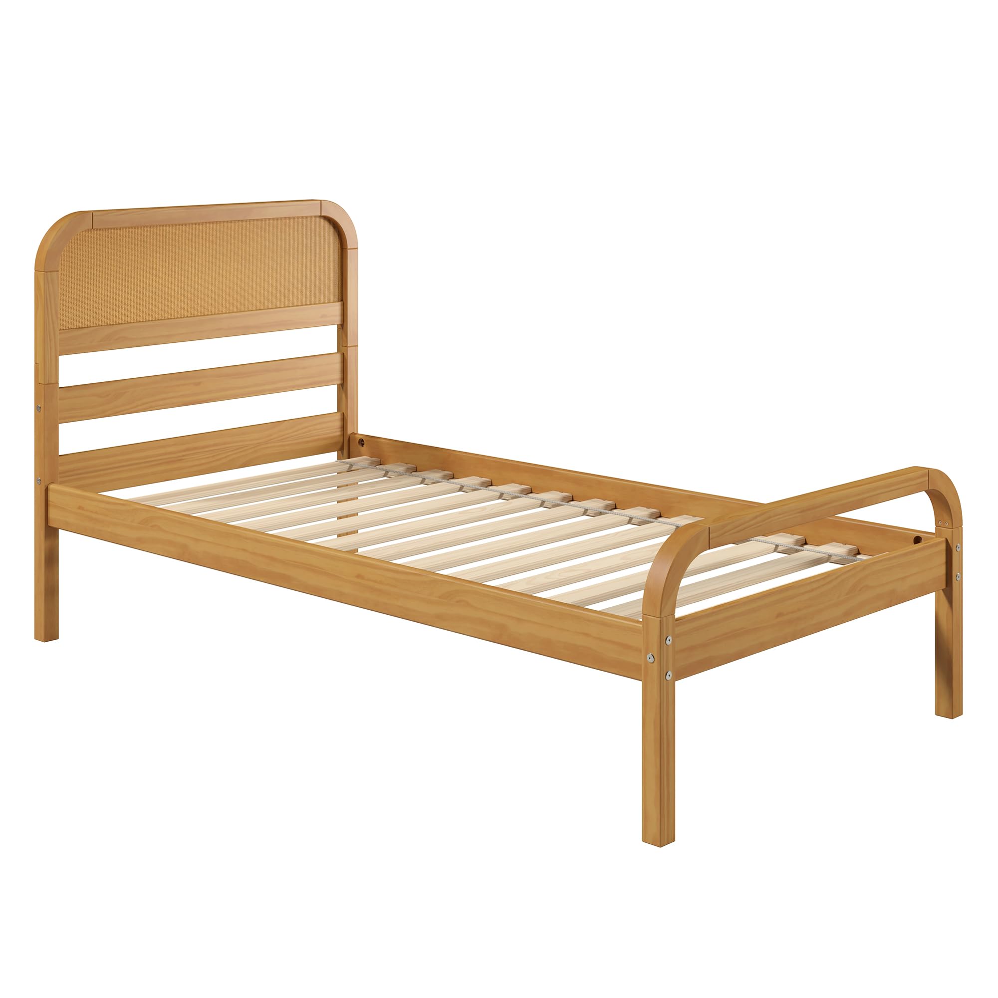 P’kolino Curva Rattan Kids Twin Size Bed Frame with Headboard- FSC Certified Solid Pine Wood - Natural