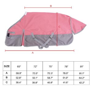 Gallopoff 1200 Denier Rip-Stop Turnout Rain Sheet Lightweight Waterproof Breathable Horse Blanket (No Fill) Pinkgrey 72"