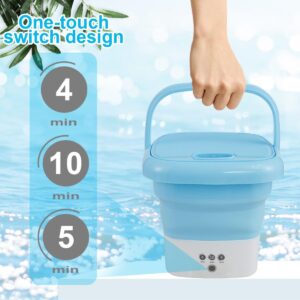 Washing Machine Portable, Mini Foldable Washer and Spin Dryer Small Foldable Bucket Washer for Camping, RV, Travel, Small Spaces, Lightweight and Easy to Carry (Plastic Blue)