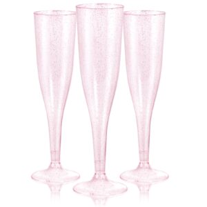 wdf 36 pack pink glitter plastic champagne flutes - 7oz pink champagne flutes plastic, champagne glasses glitter pink champagne flutes, plastic flutes champagne disposable for party & wedding