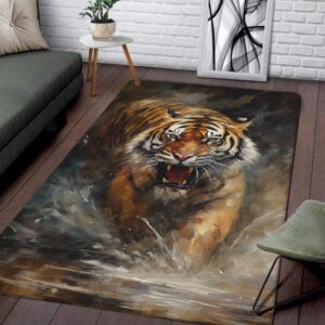 tiger carpet - angry tiger growls rug, tiger decor animal print carpet tiger area rug jungle rug animal print rugs for living room nice gift for tiger lovers tiger theme rug girls bedroom decor