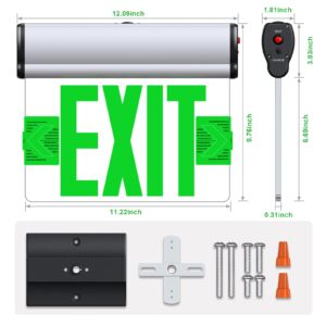 SASELUX Led Edge-Lit Exit Sign ,Brushed Aluminum Housing Single-Sided Clear Rotating Acrylic Panel,Hardwired Emergency Exit Signs with Battery Backup, 120V-347VAC,Green Led Emergency Exit Light for Business , UL Listed,Top/Side/Wall Mount(1 Pack)