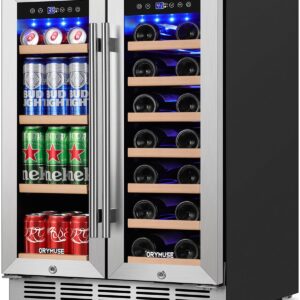 ORYMUSE Wine & Beverage Refrigerator 24'' - Dual Zone Beverage Fridge with Upgraded Cooling, Built-in or Freestanding, 20 Bottles & 88 Cans Large Capacity