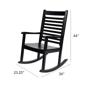 Shine Company Modern Wood Rocking Chairs, Ergonomic Wide Seat Porch Rockers, 2-Pack, Black