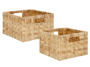 storageworks water hyacinth wicker baskets, handwoven rattan baskets for organizing, decorative wicker baskets with built-in handles, set of 2