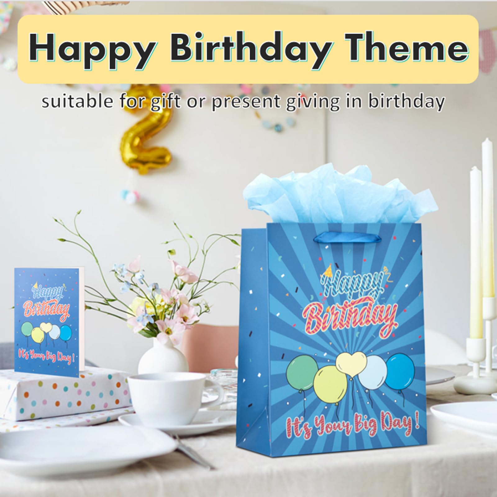 Ronvir 2Pcs Gift Bags, 13x10x5 Inch Birthday Paper Bags With Handles, Large Happy Birthday Gift Bags With Tissue Paper, Gift Bags For Birthday, Boys, Girls, Woman, Man