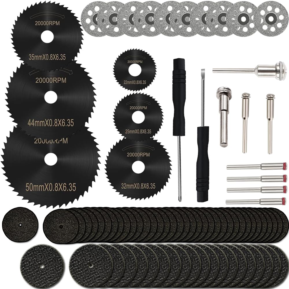 Cutting Discs Wheel Set for Dremel Rotary Tool Accessories, HSS Circular Saw Blades Diamond Resin Cutting Wheel Kit with 1/8" Mandrels for Wood Plastic Metal Cutting