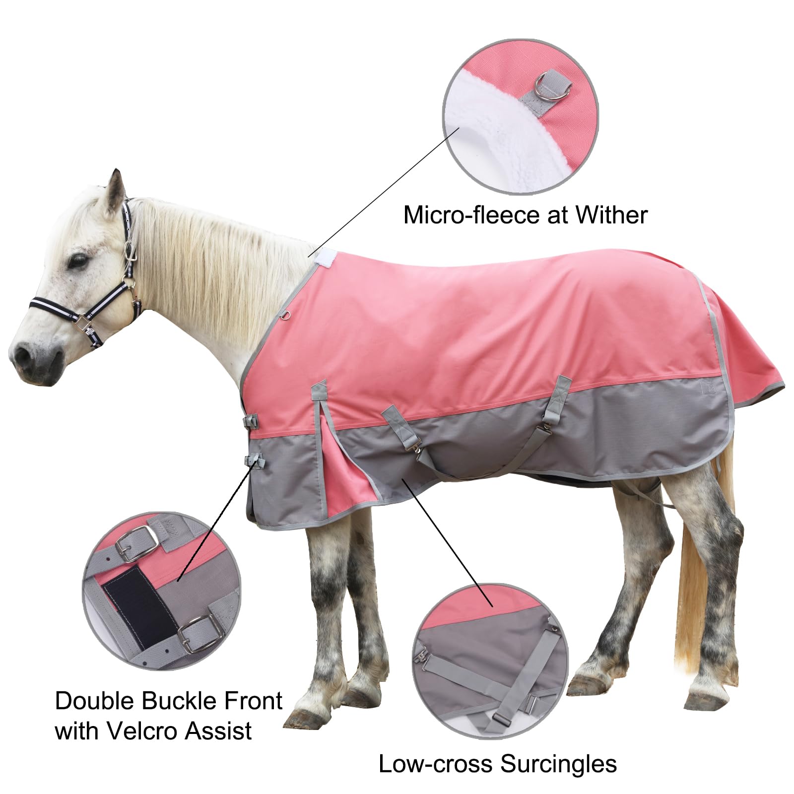 Gallopoff 1200 Denier Rip-Stop Turnout Rain Sheet Lightweight Waterproof Breathable Horse Blanket (No Fill) Pinkgrey 72"