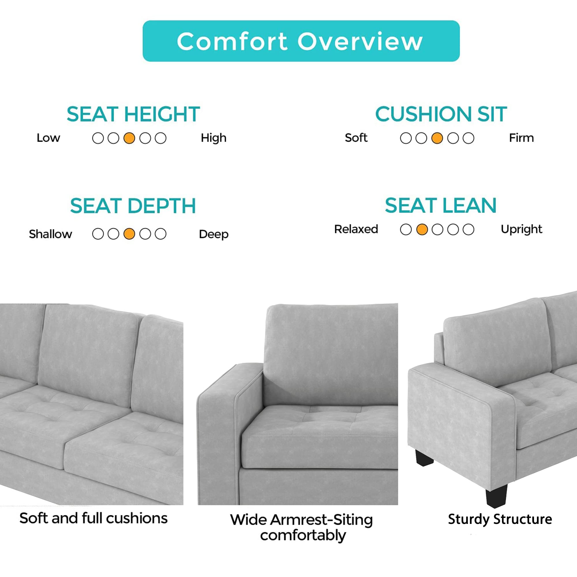 85''*85'' Sectional Corner Sofa L-Shape Couch Space Saving with Storage Ottoman & Cup Holders Design for Large Space Dorm Apartment,Light Grey