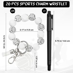 Siifert 20 Pcs Volleyball Keychain Team Gifts Wood Bead Sports Charm Wristlet Bracelets Volleyball Gifts for Team Coach Student