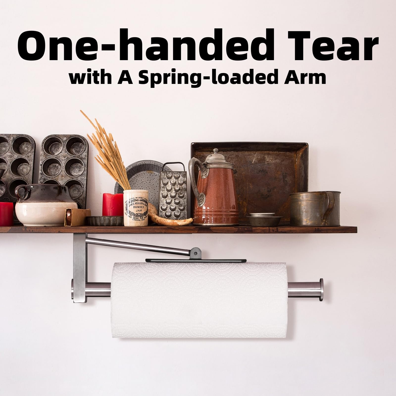 Upgraded Kitchen Paper Towel Holder - One-Hand Tear Under Cabinet Stick-on Towel Rack for Hanging Paper - First Apartment Essentials Wall Mount Self Adhesive Stainless Steel Rack Fits