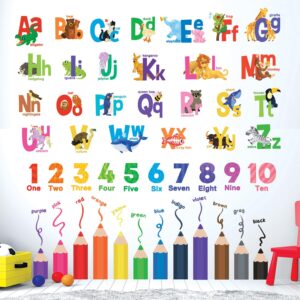 decowall sg3-2316 alphabet numbers and colouring pencils wall stickers decals classroom kids playroom art play room rainbow abc decorations toddler color child preschool living baby girl baby boy