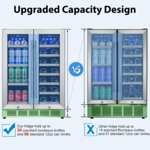 ORYMUSE Wine & Beverage Refrigerator 24'' - Dual Zone Beverage Fridge with Upgraded Cooling, Built-in or Freestanding, 20 Bottles & 88 Cans Large Capacity