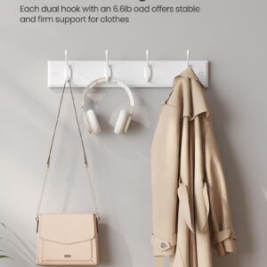 SONGMICS Set of 2 Wall-Mounted Coat Rack, Hook Rack, 8 Dual Metal Hooks, for Coats, Bags, Keys, in The Entryway, Bedroom, Living Room, White ULHR232W01