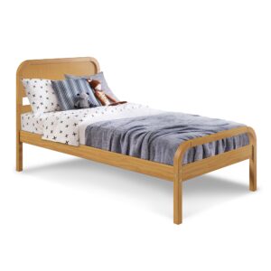 P’kolino Curva Rattan Kids Twin Size Bed Frame with Headboard- FSC Certified Solid Pine Wood - Natural