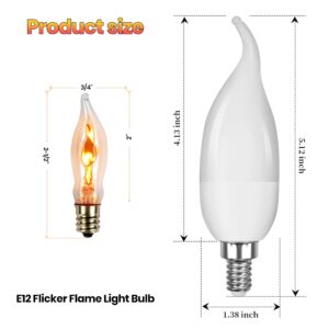 OHLGT Flicker Flame Light Bulb for Hallowwen Christmas Decorative 3 Watt, 120V, E12 Flame Candelabra Light Bulbs（2 Packs）