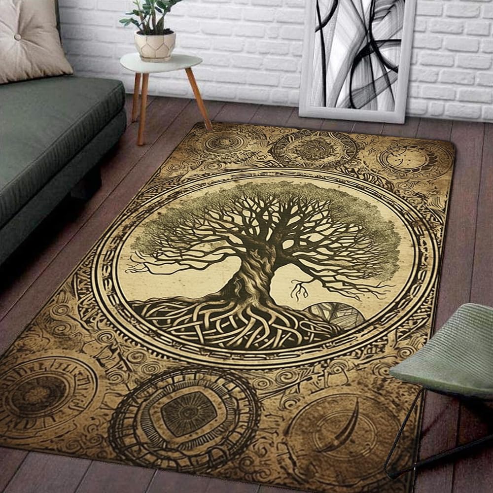 Tree of Life Celtic Rug - Tree of Life Rug Tree of Life Decor Viking Carpet Microfiber Area Rugs Viking Decor Machine Washable Rug Viking Nonslip Rug Viking Large Area Rug Viking Indoor Outdoor Rugs