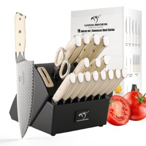 NANFANG BROTHERS Knife Sets 19 Pieces for Kitchen with Block, Damascus Kitchen Knife Set with Block, ABS Ergonomic Handle for Chef Knife Set and Kitchen Shear(Black)