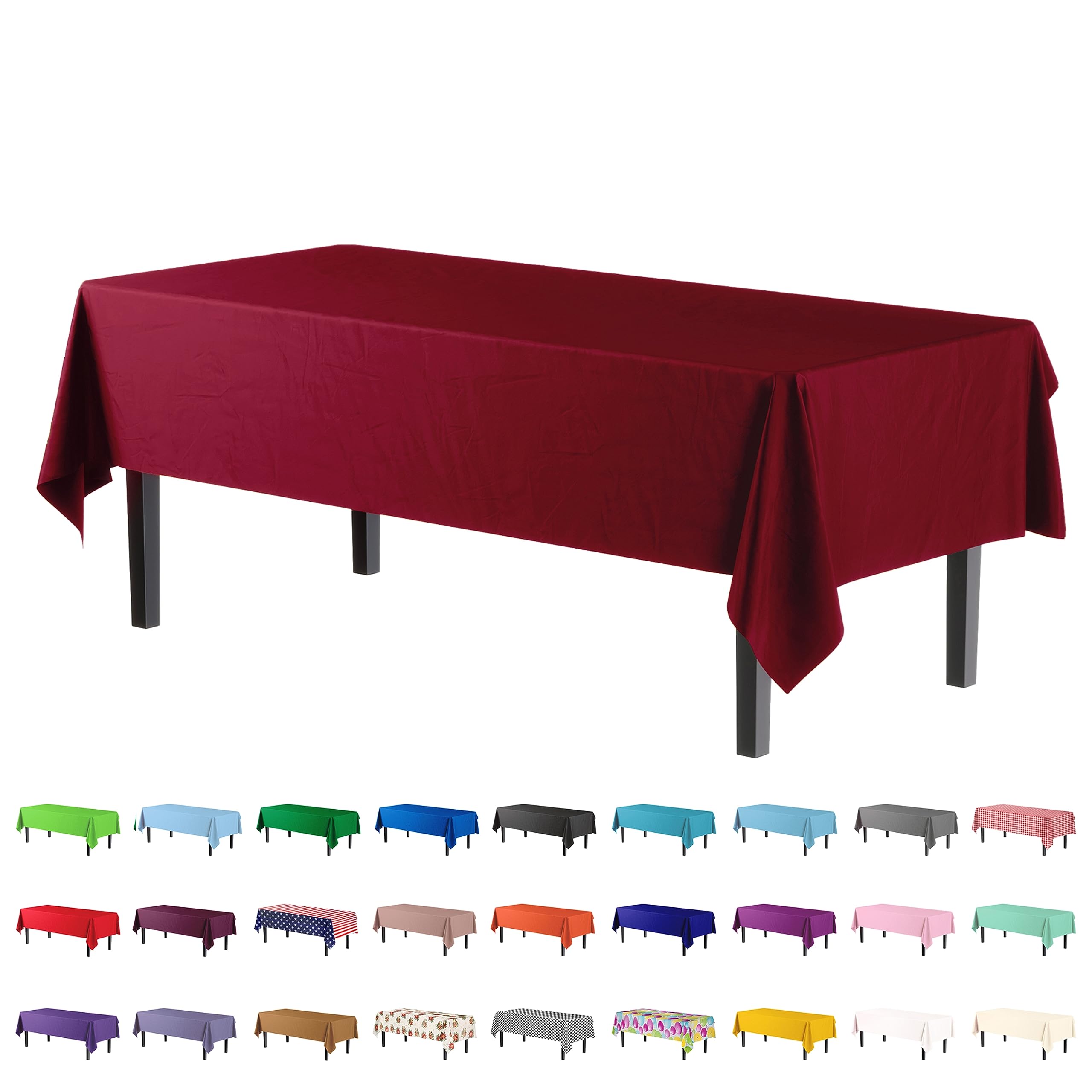 Exquisite 4-Pack Burgundy Plastic Table Cloth - 54In. x 108In. Disposable Tablecloth for Parties - Rectangle Tablecloth - Disposable Table Cloths for Parties - Plastic Table Cover for Picnics