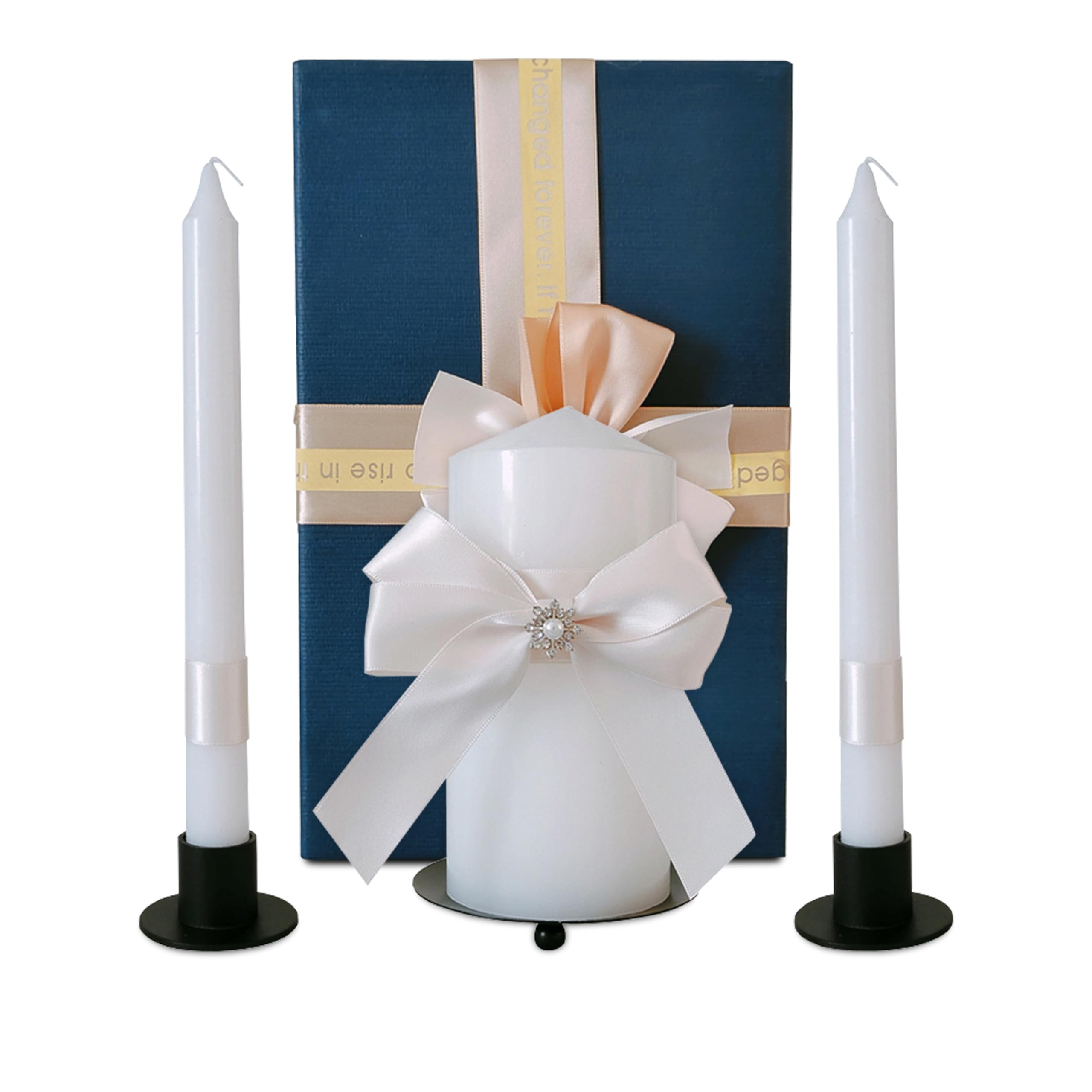 Unity Candles for Wedding Ceremony Set with Holder, Wedding Accessories for Reception Ceremony - Wedding Gifts - Candle Set - 5.5 Inch Pillar and Two 9.8 Inch Tapers