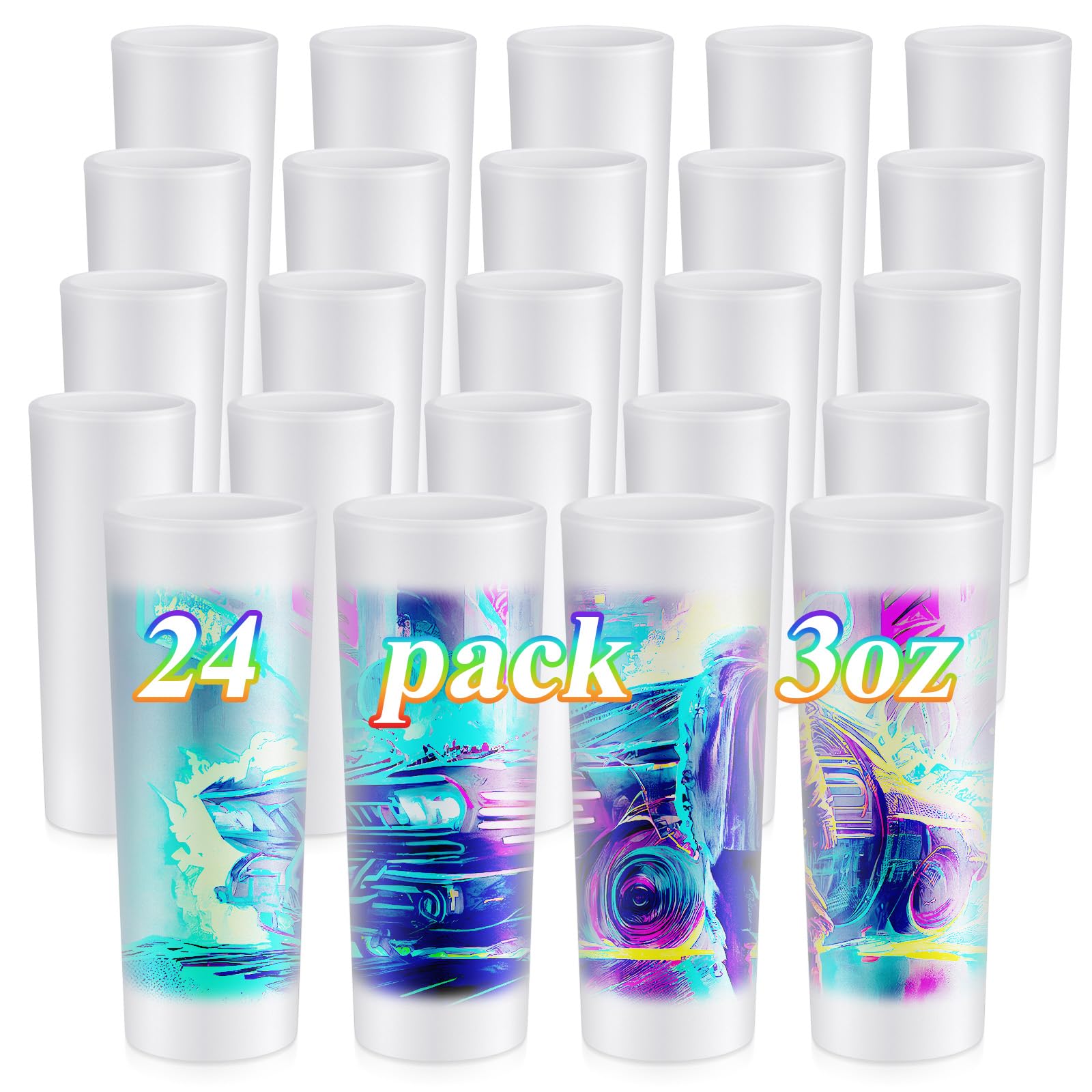 Hsei 24 Pcs Sublimation Frosted Shot Glasses 3 oz Shot Glasses Sublimation Blanks Personalized Sublimation Glass Cups with Heavy Base for Wine Beer Vodka Whiskey Espresso