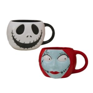 disney decorations nightmare before christmas jack and sally mugs | kitchen accessories | cute ceramic housewarming gifts for men and women and kids | official licensee | 1 set