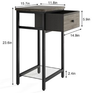 Fixwal Gray Nightstand with Drawer, Fabric Bedside Table Organizer with 2 Levels of Storage, End Table for Living Room, Bedside Table Bedroom Furniture, Greige