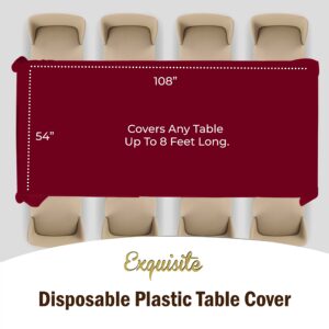 Exquisite 4-Pack Burgundy Plastic Table Cloth - 54In. x 108In. Disposable Tablecloth for Parties - Rectangle Tablecloth - Disposable Table Cloths for Parties - Plastic Table Cover for Picnics