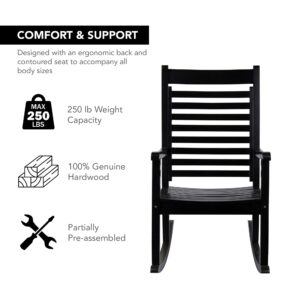 Shine Company Modern Wood Rocking Chairs, Ergonomic Wide Seat Porch Rockers, 2-Pack, Black