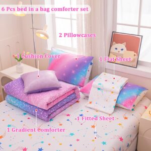 Full Size Bedding Sets Glitter Galaxy Bedding 6 Pieces Bed in A Bag Full Size,Kids Comforter Sets Rainbow Comforter,Full Size Bed Sheets and Comforter Set for Girls