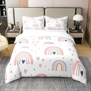 twin size duvet cover rainbow 100% pure cotton bedding set bohemian style bedding set grey clouds hearts comforter cover for room decor 2 pcs