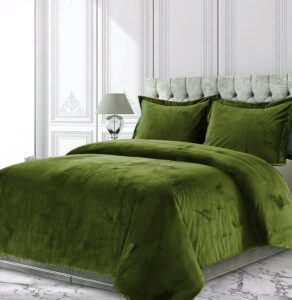 qualitybeddinghub venice velvet duvet cover set oversized king 3 piece (duvet cover + 2 pillowcases) olive zipper closure duvet cover premium venice velvet lush duvet cover sherpa