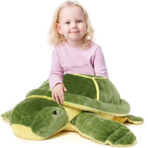 morismos giant turtle stuffed animal 33 inch, large stuffed sea turtle plush toy, big stuffed turtle pillow for kids, girls, boys, plush turtle gifts on christmas, valentine, birthday, green