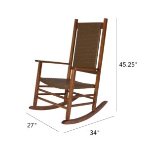 Shine Company Set of 2 Hampton Porch Rockers, High Back Wood Rocking Chairs, Rattan Backrest & Seat, 2-Pack, Oak