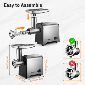 Electric Meat Grinder, Sausage Stuffer Maker 450W(3000W Max) Food Grinder with Blade & 3 Plates, Sausage Stuffer Tubes & Kubbe Kit, Stainless Steel Heavy Duty Meat Mincer Machine for Home Kitchen Use