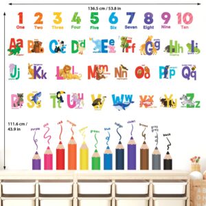 DECOWALL SG3-2316 Alphabet Numbers and Colouring Pencils Wall Stickers Decals Classroom Kids playroom Art Play Room Rainbow ABC Decorations Toddler Color Child Preschool Living Baby Girl Baby boy