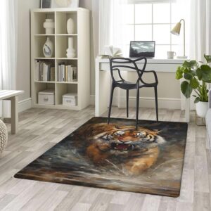 Tiger Carpet - Angry Tiger Growls Rug, Tiger Decor Animal Print Carpet Tiger Area Rug Jungle Rug Animal Print Rugs for Living Room Nice Gift for Tiger Lovers Tiger Theme Rug Girls Bedroom Decor