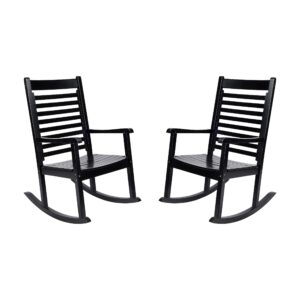 shine company modern wood rocking chairs, ergonomic wide seat porch rockers, 2-pack, black