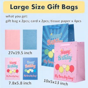 Ronvir 2Pcs Gift Bags, 13x10x5 Inch Birthday Paper Bags With Handles, Large Happy Birthday Gift Bags With Tissue Paper, Gift Bags For Birthday, Boys, Girls, Woman, Man