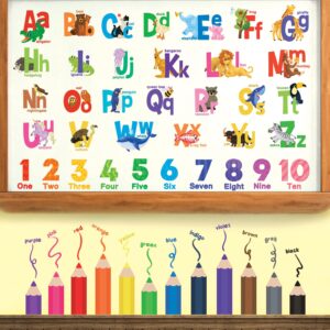 DECOWALL SG3-2316 Alphabet Numbers and Colouring Pencils Wall Stickers Decals Classroom Kids playroom Art Play Room Rainbow ABC Decorations Toddler Color Child Preschool Living Baby Girl Baby boy