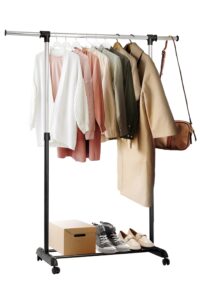 ikloo clothing rack with wheels for hanging clothes | extendable and adjustable garment racks | freestanding rolling closet laundry racks for drying | portable clothes organizer with shelves | chrome