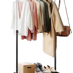 ikloo Clothing Rack with Wheels for Hanging Clothes | Extendable and Adjustable Garment Racks | Freestanding Rolling Closet Laundry Racks for Drying | Portable Clothes Organizer with Shelves | Chrome