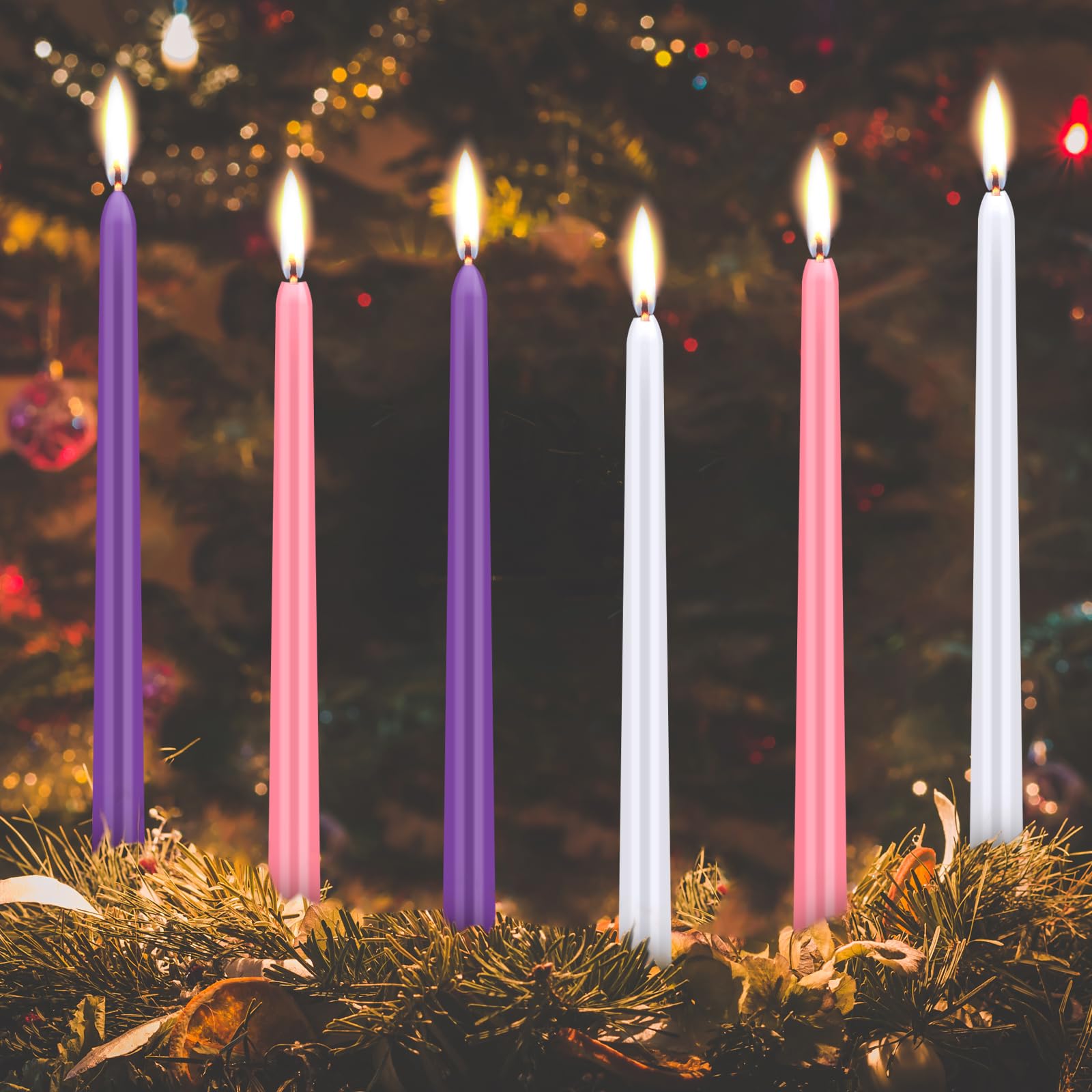 30 Pcs Christmas Advent Candles Taper Candle Light Christmas Advent Wreath Candle Holder Purple Pink White Candles for Christmas Holidays Churches Celebration Party Home Decor