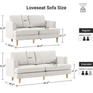 Busaurus Loveseat Sofa 56", Small Couches for Small Spaces, Mid Century Love Seat Couches for Living Room, Upholstered 2-Seater Small Couch for Bedroom, Apartment, Beige