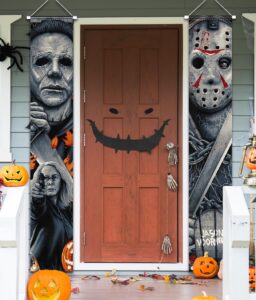 horror movie birthday decorations,2pcs halloween horror movie porch sign banner decoration scary horror door hanging banner for halloween decorations