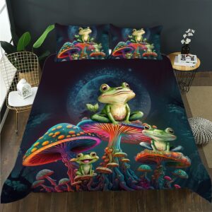 ailonen cartoon frog duvet cover set full size,3d magical mushroom bedding set,fairy mysterious planet starry glitter comforter cover set 3 pieces, 1 quilt cover and 2 pillowcases