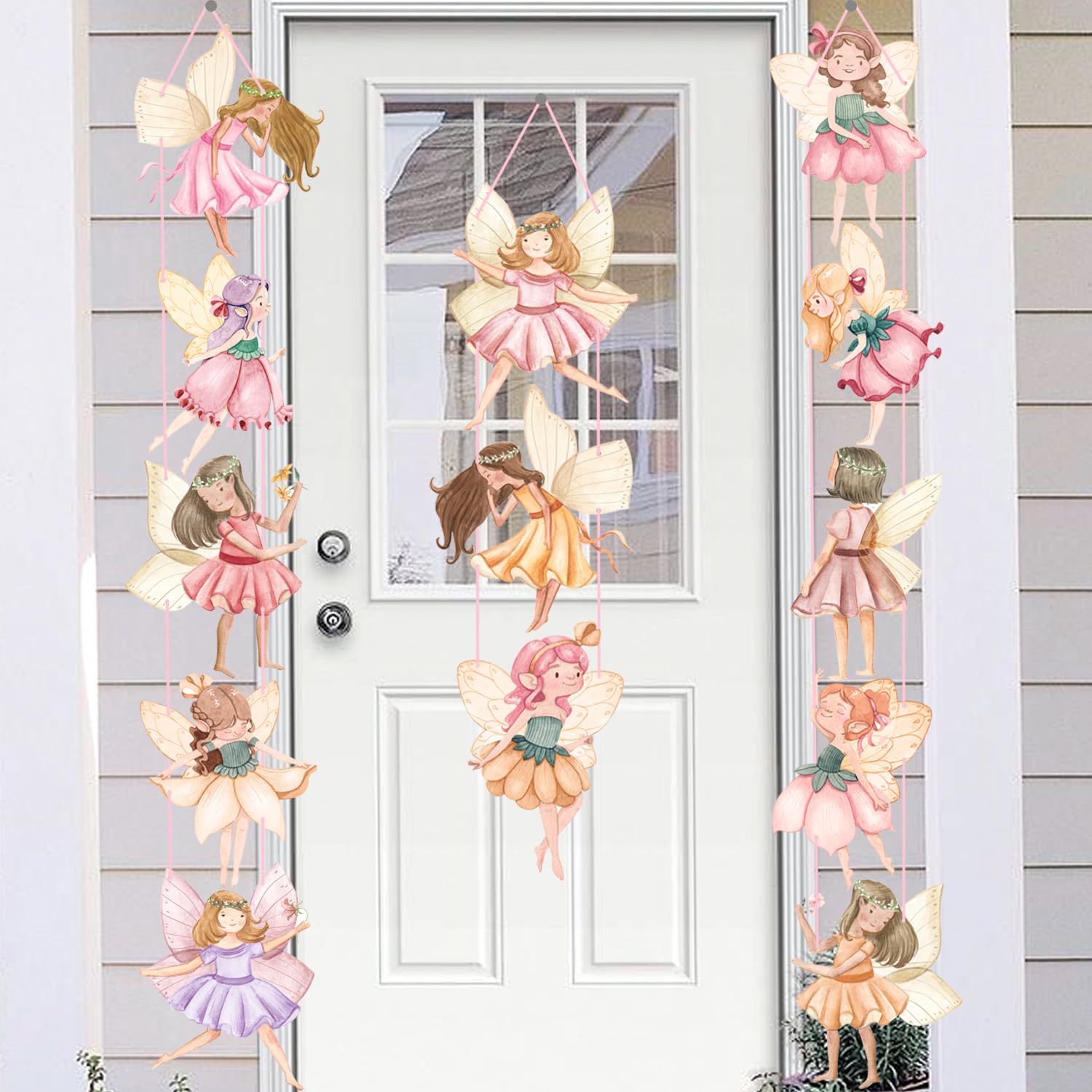 Fairy Party Door Signs Floral Fairies Party Cutout Banner Fairy Hanging Decorations Fairy Garden Birthday Party Banners for Flower Wonderland Baby Shower Supplies