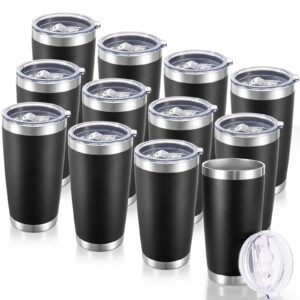 cool yoleb 20 oz tumblers bulk stainless steel tumbler with lid double wall vacuum insulated coffee mug 20oz powder coated cup for hot and cold drinks (black, 12 pack)