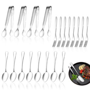 20 pcs appetizer forks spoons and tongs mini charcuterie accessories stainless steel sporks teaspoons serving spoons for party small utensils for cocktail salad dessert